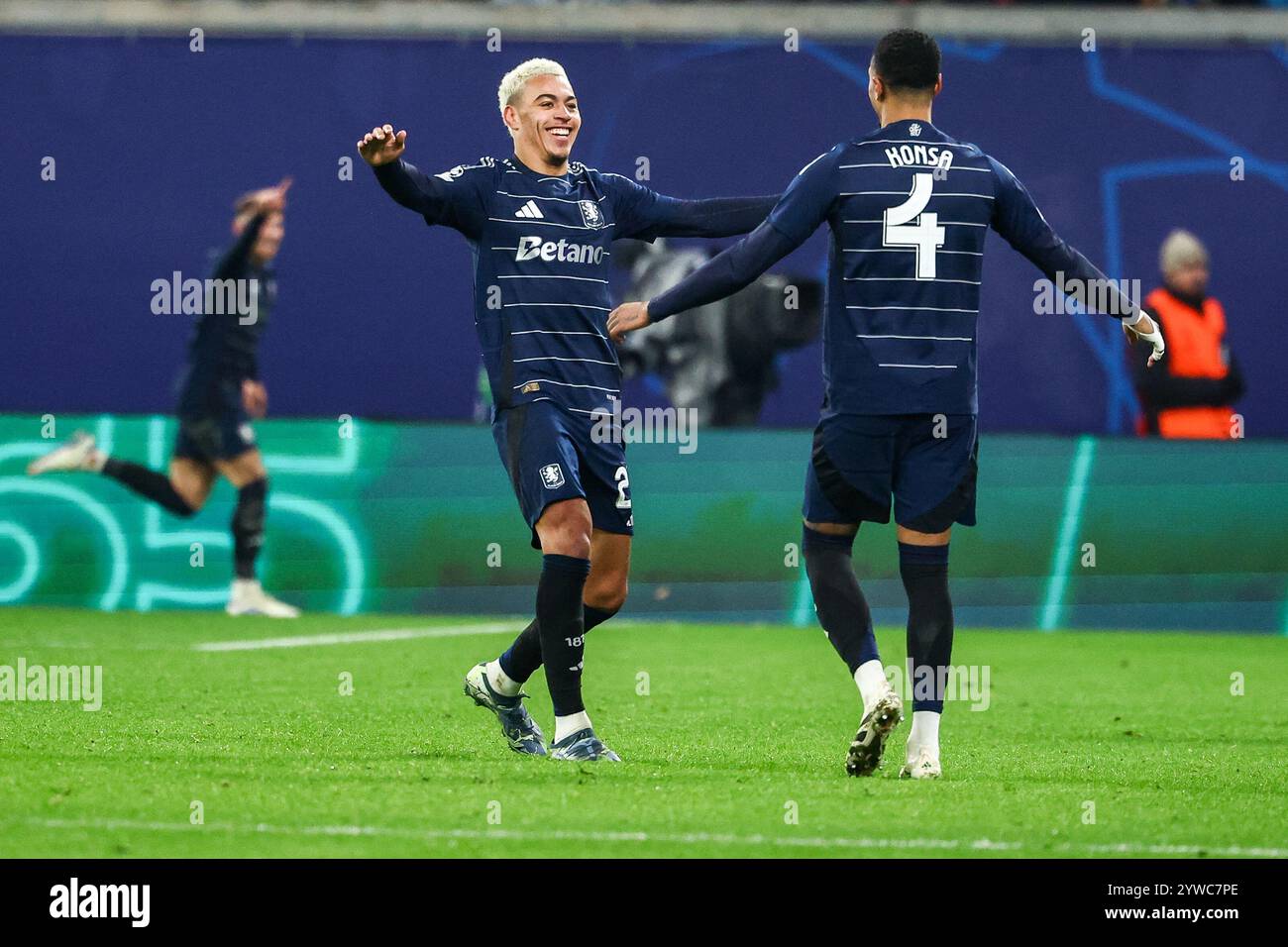Aston Villa's Morgan Rogers and Ezri Konsa celebrate their second goal ...