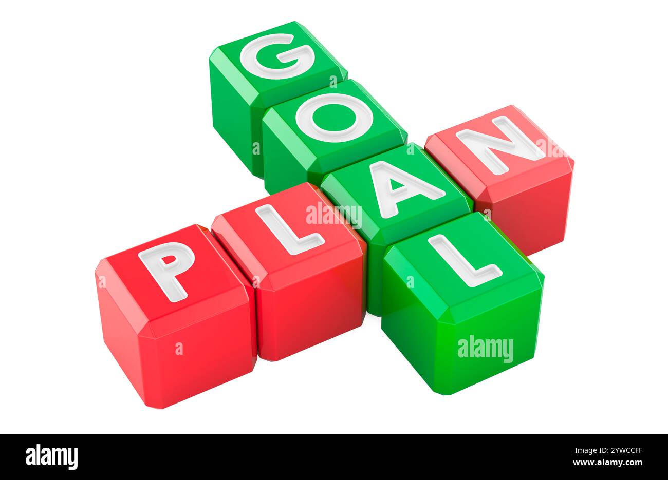 Plan and Goal concept, plan and goal words crossed from colored cubes ...