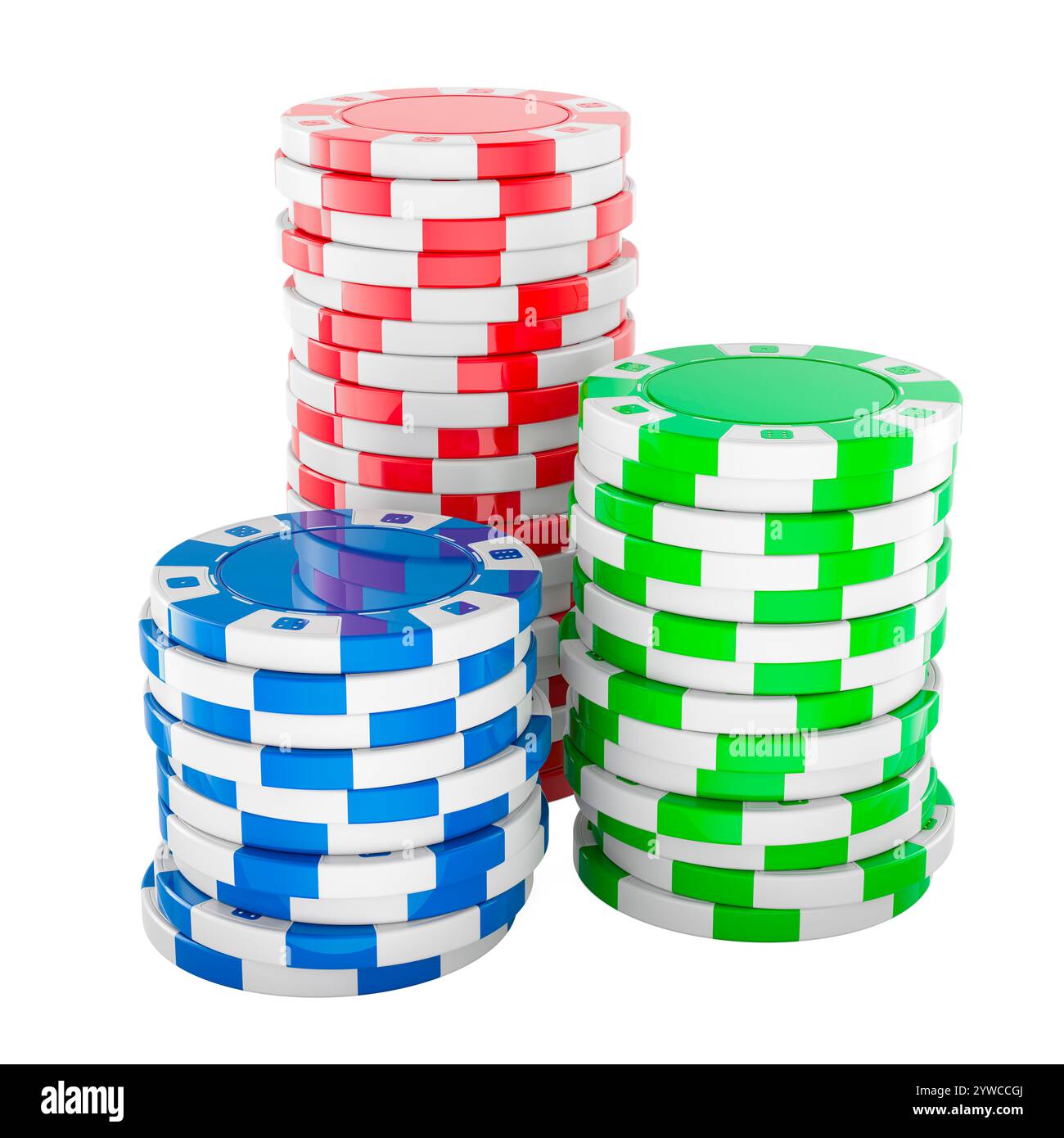 Stacks of Casino Chips, Poker Tokens. 3D rendering isolated on white ...