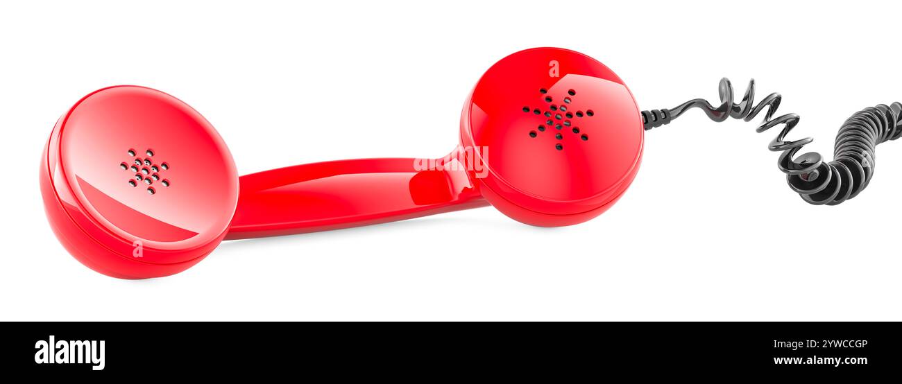 Red phone handset, telephone receiver. 3D rendering isolated on white ...