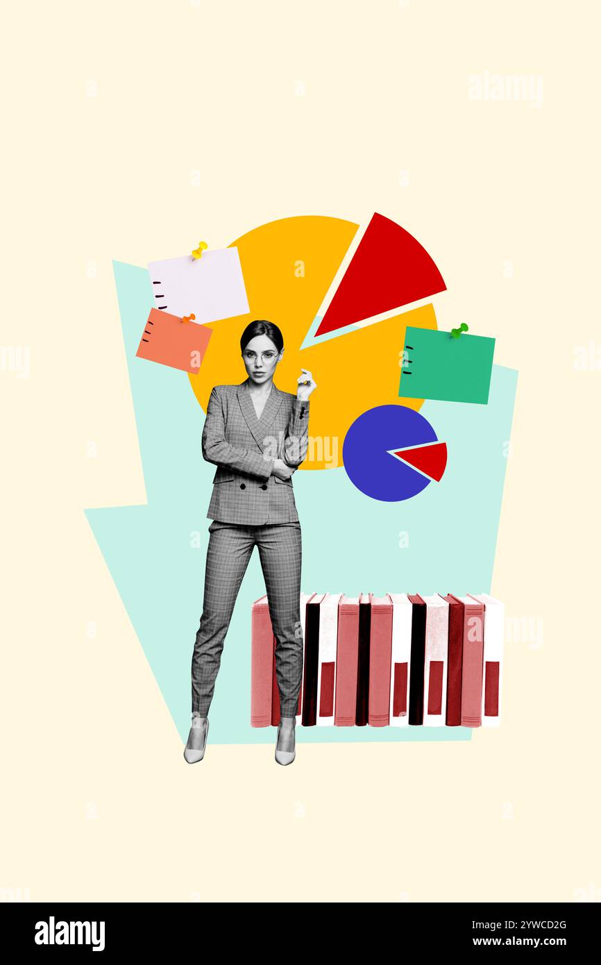 Vertical collage poster young businesswoman entrepreneur infographic ...