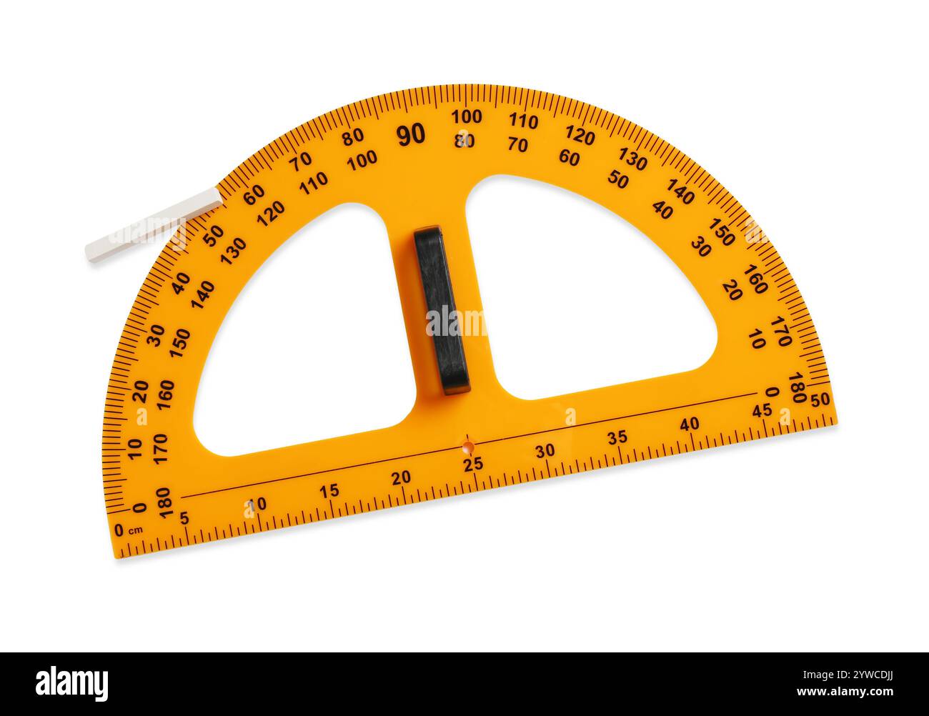 Protractor ruler and chalk isolated on white, top view Stock Photo - Alamy