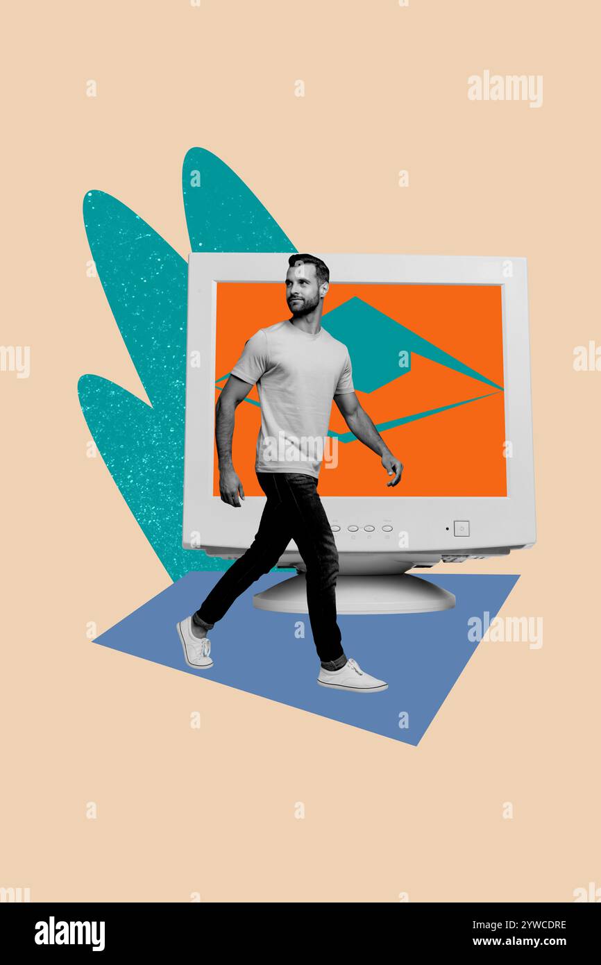 Composite trend artwork sketch image photo collage of young guy office ...