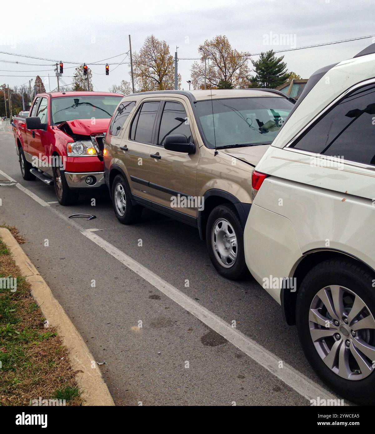 Three vehicle rear-end chain reaction collision Stock Photo - Alamy