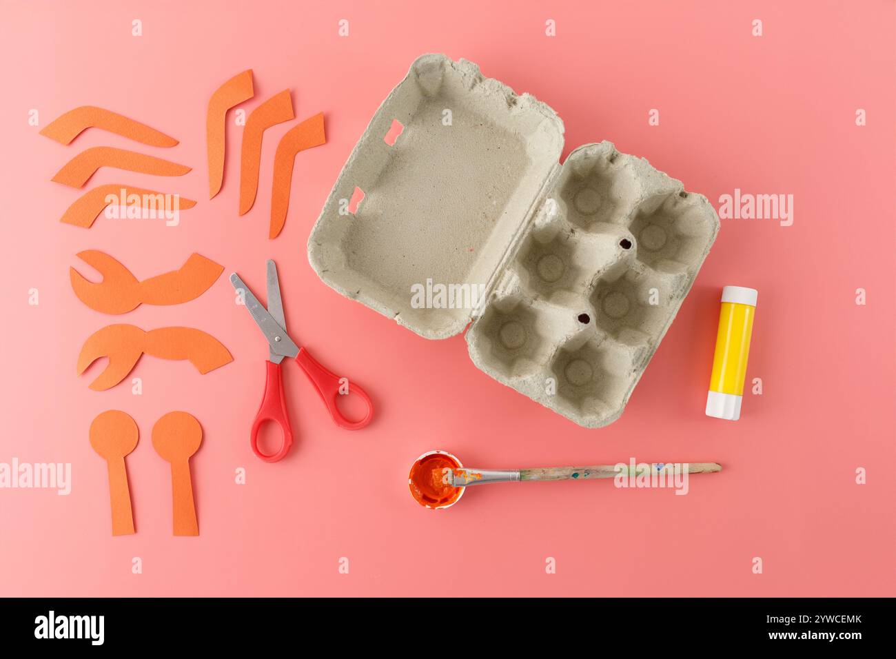 materials for craft, how to makes a crab from carton egg box, step by ...