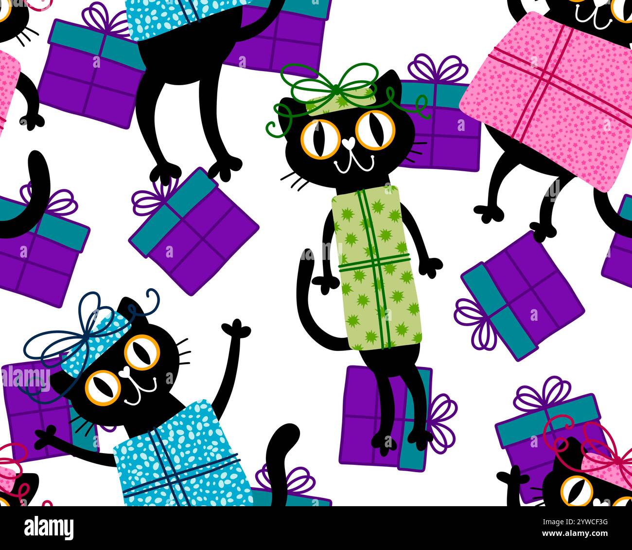 Birthday animals seamless cats pattern for wrapping paper and fabrics ...