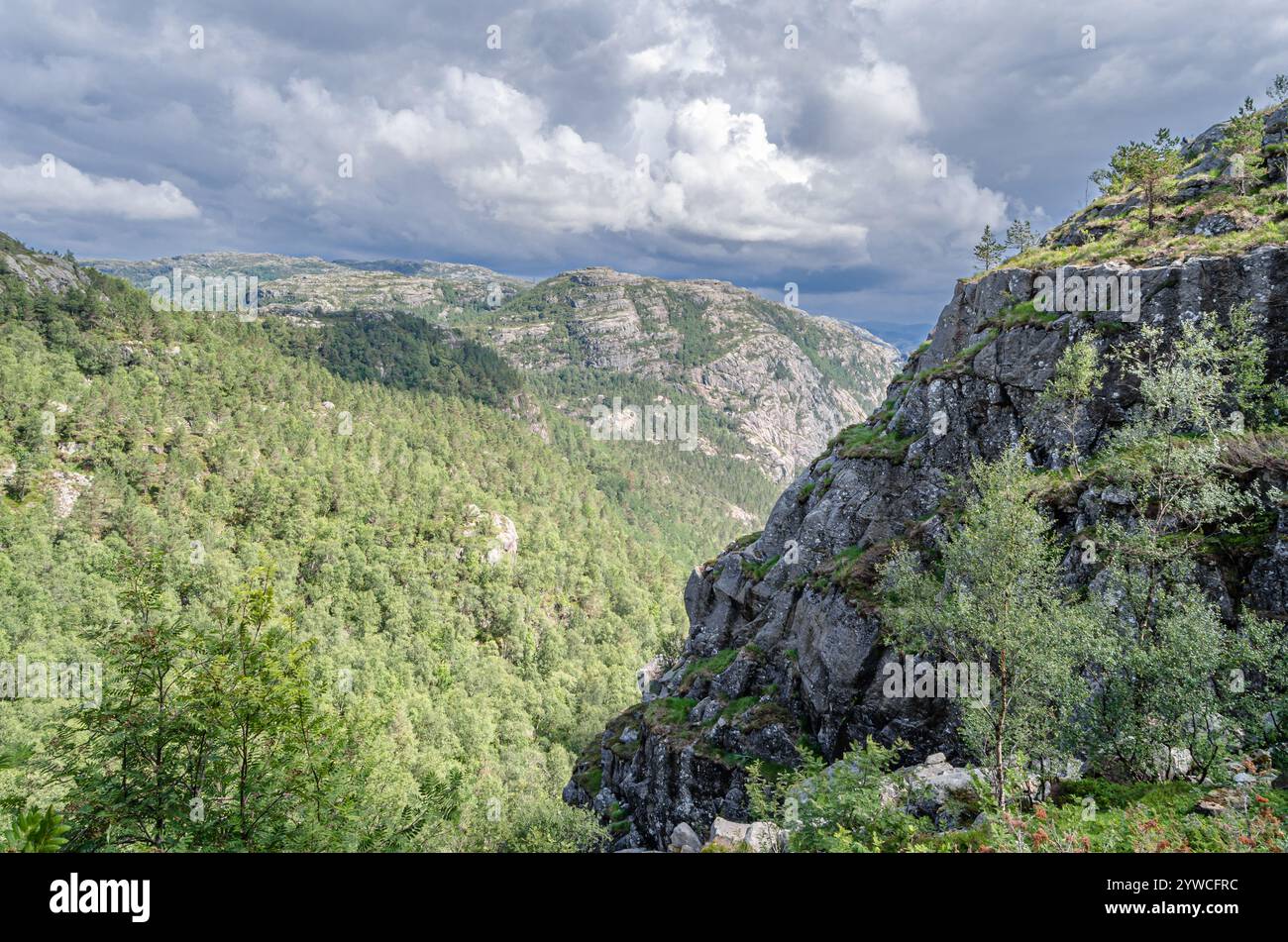 View of rock formations on the route to Preikestolen (The Pulpit Rock ...