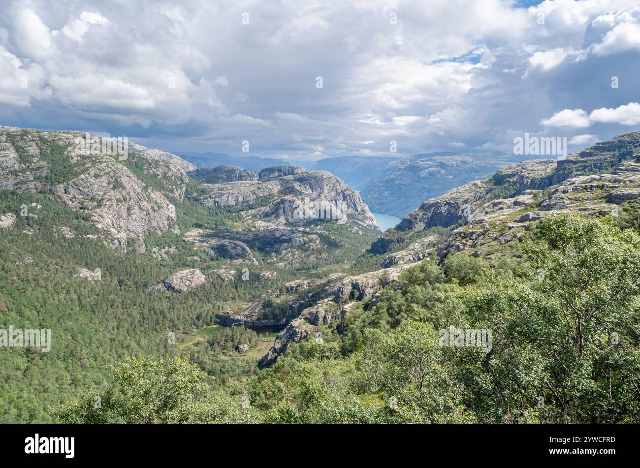 View of rock formations on the route to Preikestolen (The Pulpit Rock ...