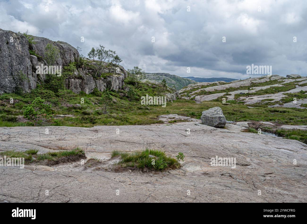 View of rock formations on the route to Preikestolen (The Pulpit Rock ...