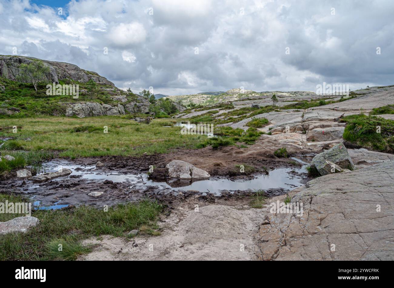 View of rock formations on the route to Preikestolen (The Pulpit Rock ...