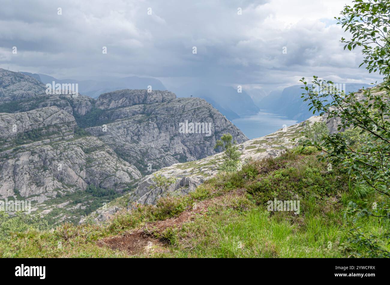 View of rock formations on the route to Preikestolen (The Pulpit Rock ...