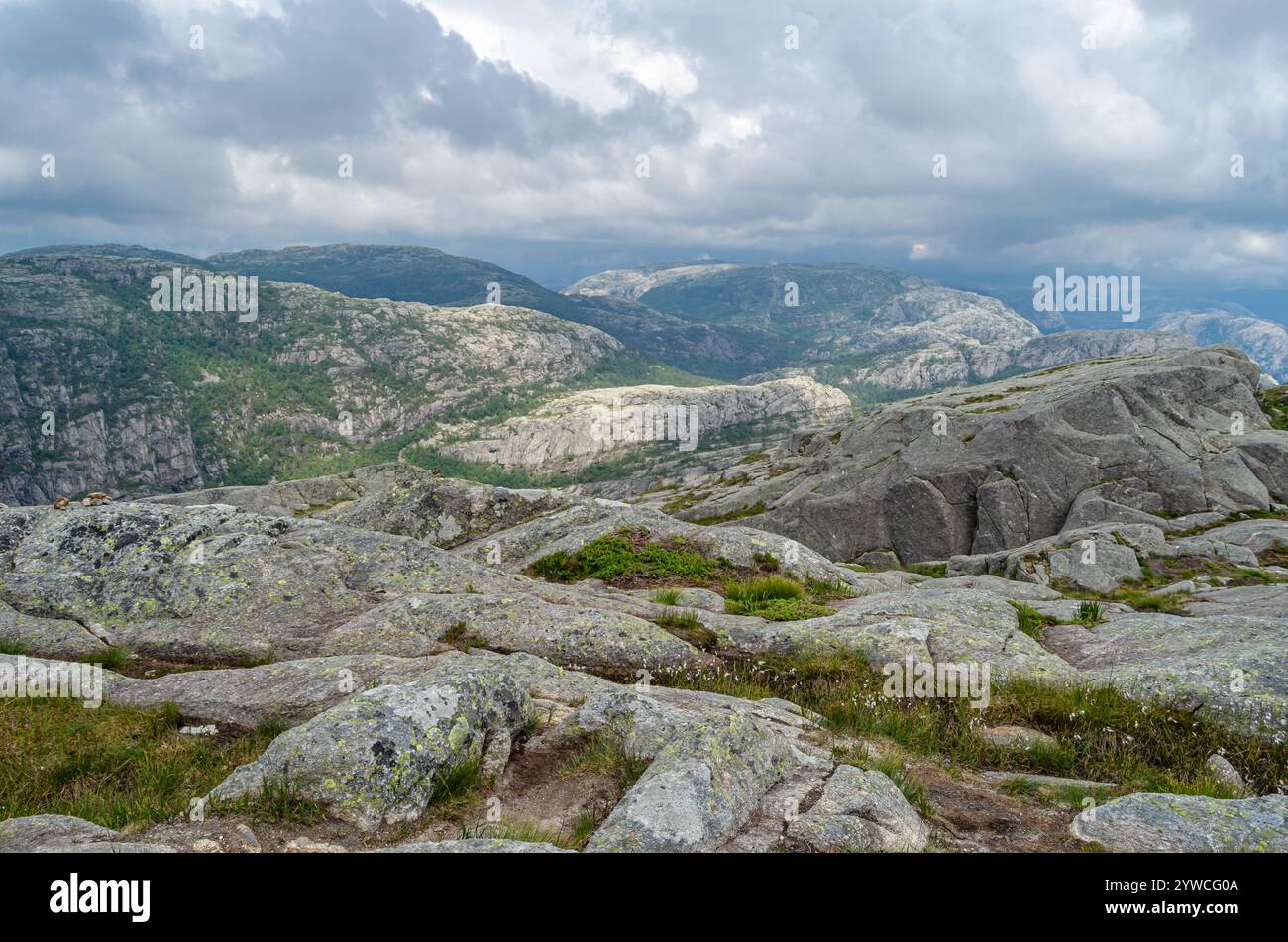 View of rock formations on the route to Preikestolen (The Pulpit Rock ...