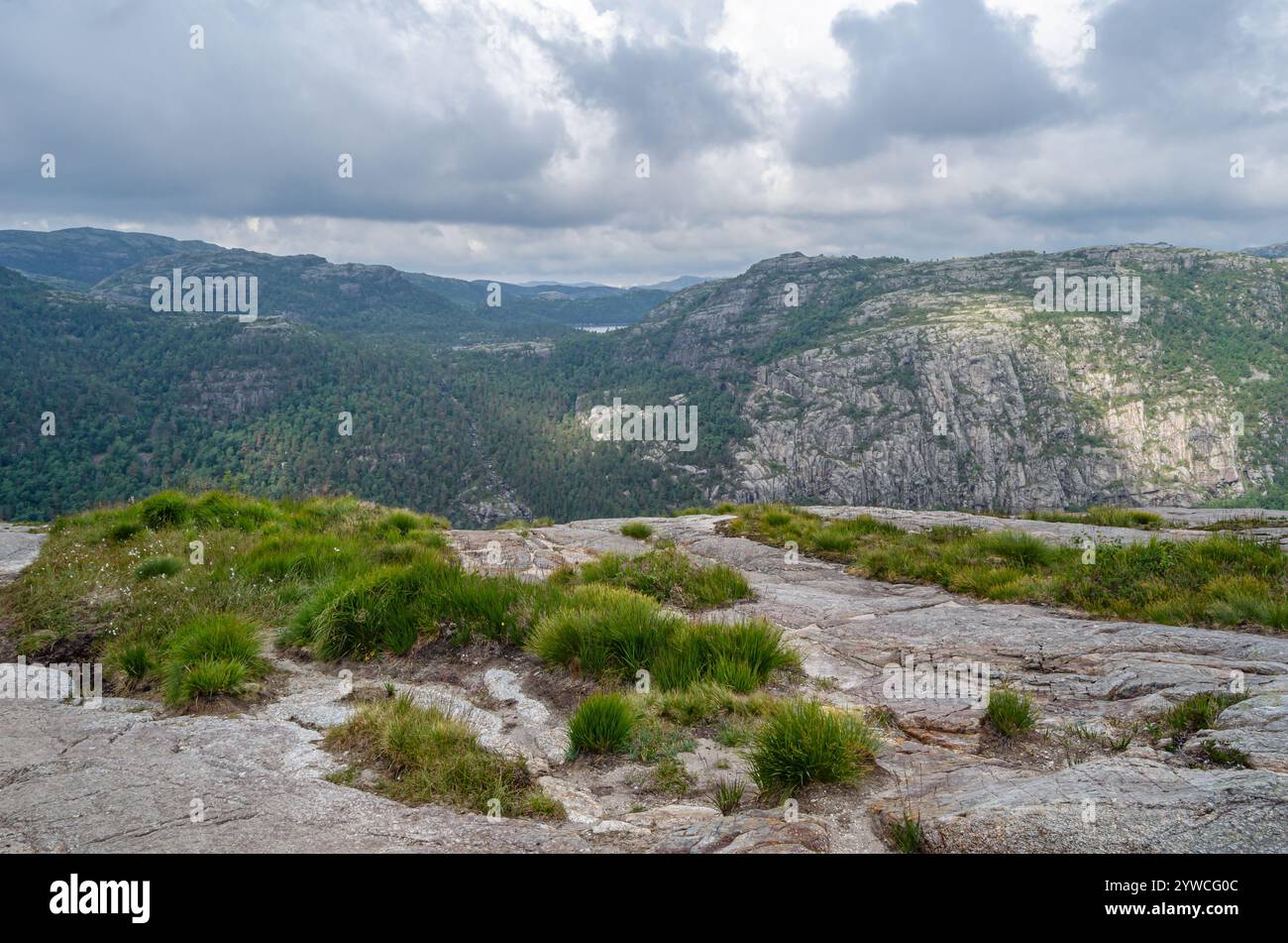 View of rock formations on the route to Preikestolen (The Pulpit Rock ...