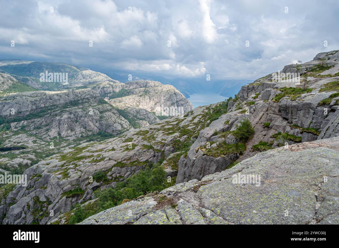 View of rock formations on the route to Preikestolen (The Pulpit Rock ...