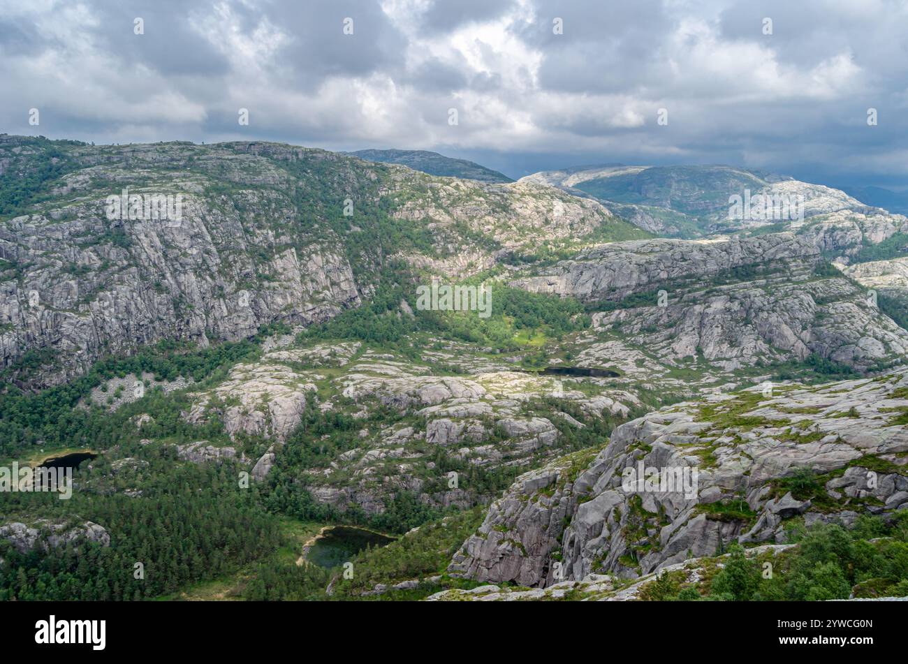 View of rock formations on the route to Preikestolen (The Pulpit Rock ...