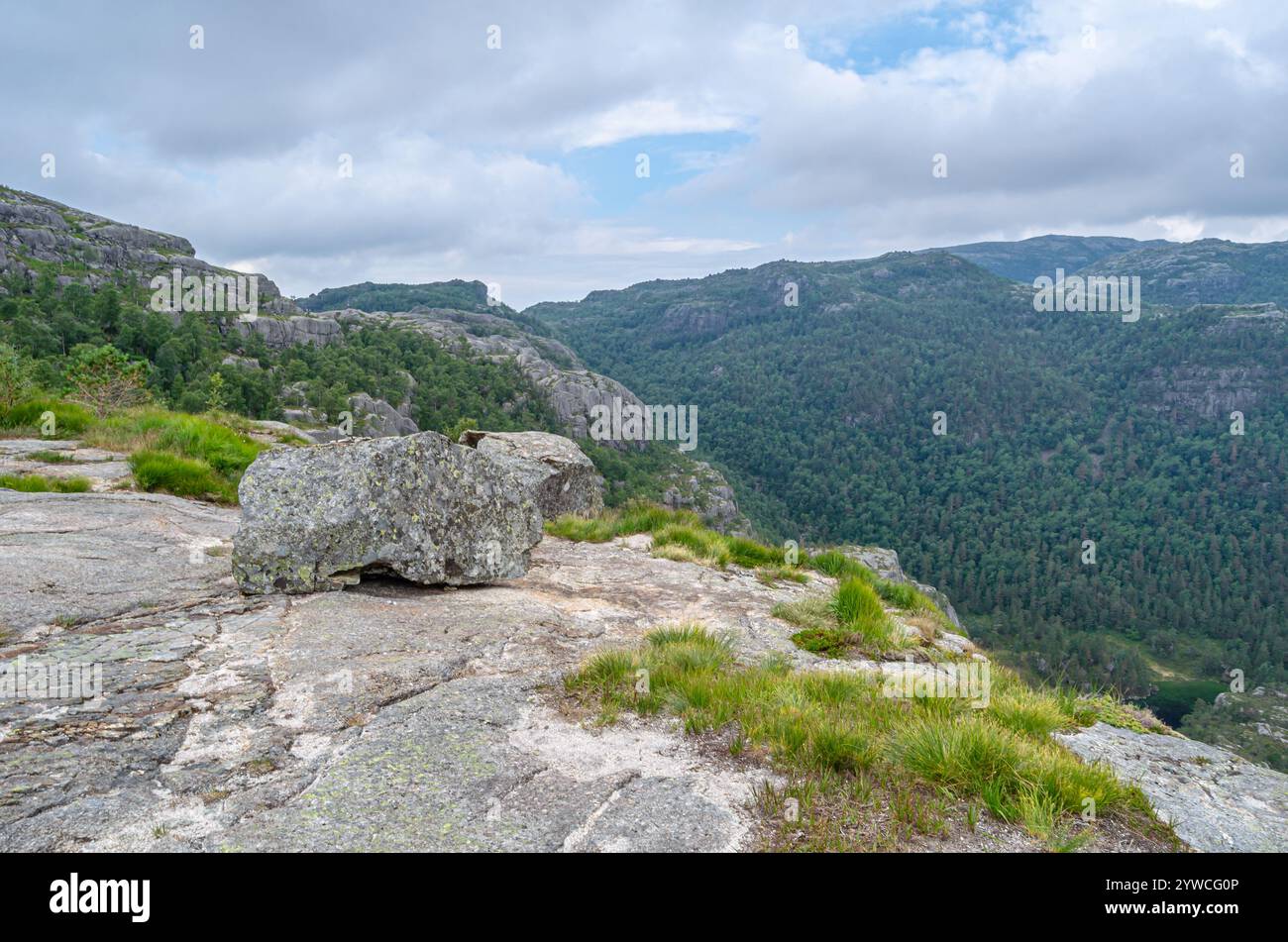 View of rock formations on the route to Preikestolen (The Pulpit Rock ...