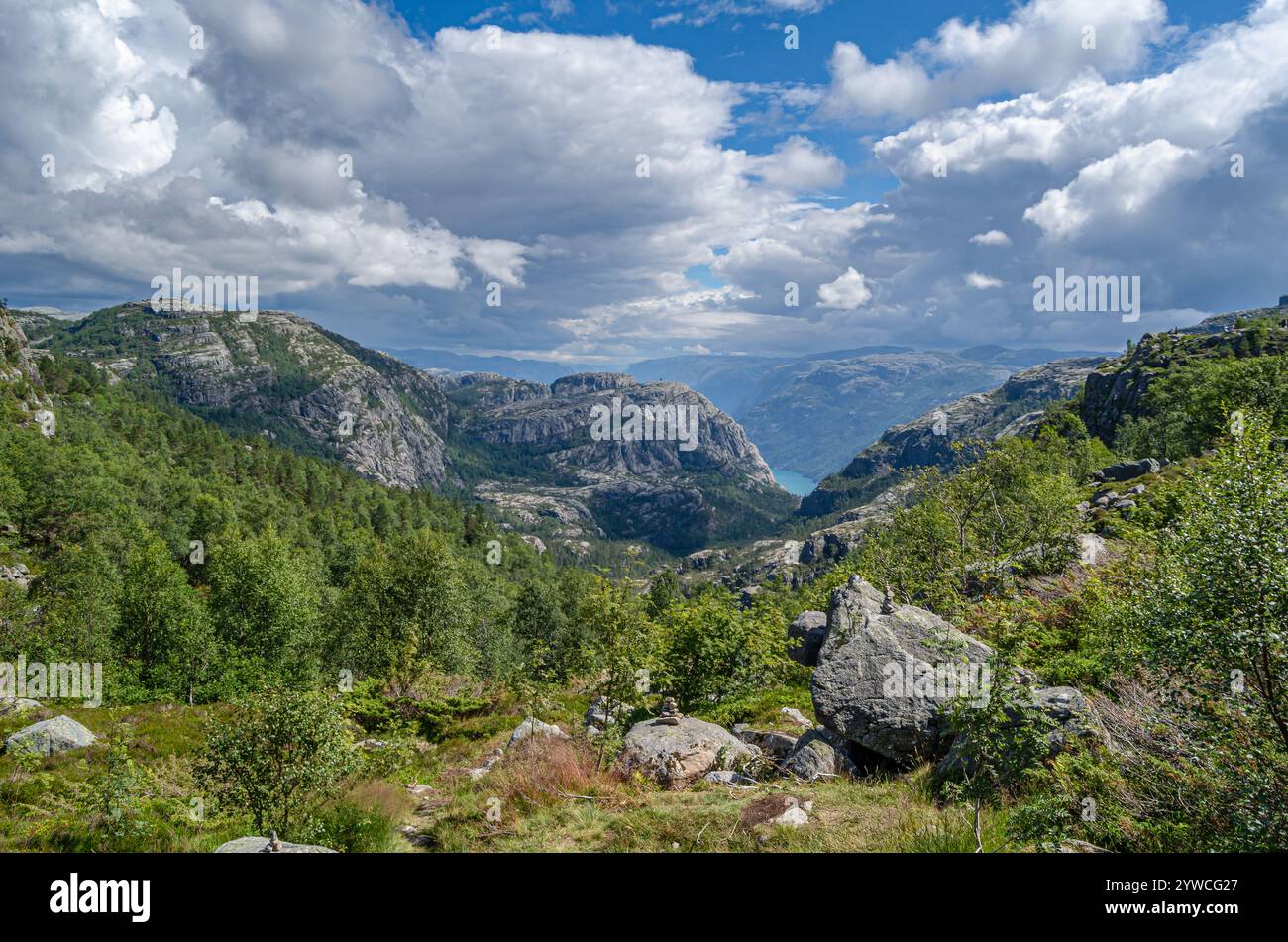 View of rock formations on the route to Preikestolen (The Pulpit Rock ...