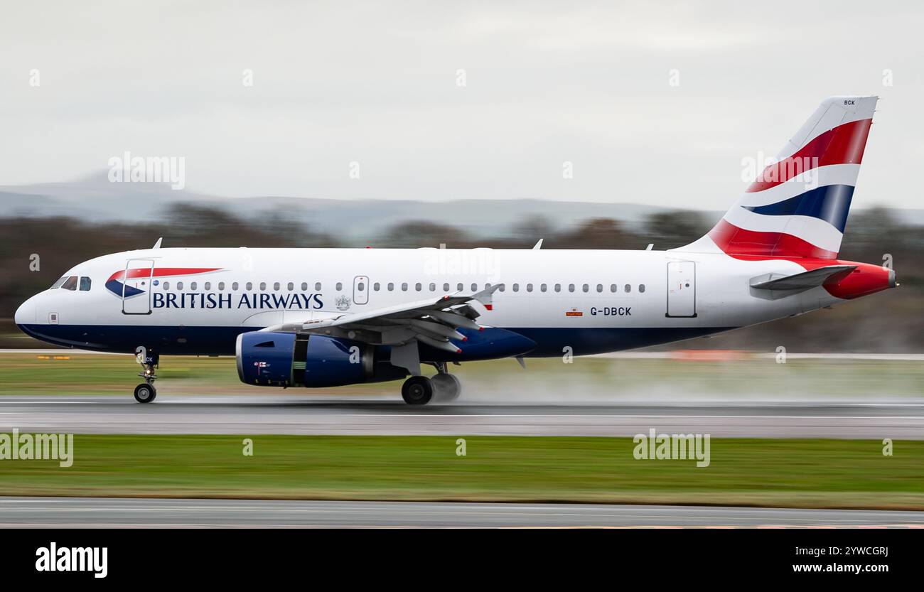 BA Airbus A319-131 G-DBCK lands at Manchester Airport, Monday 2nd ...