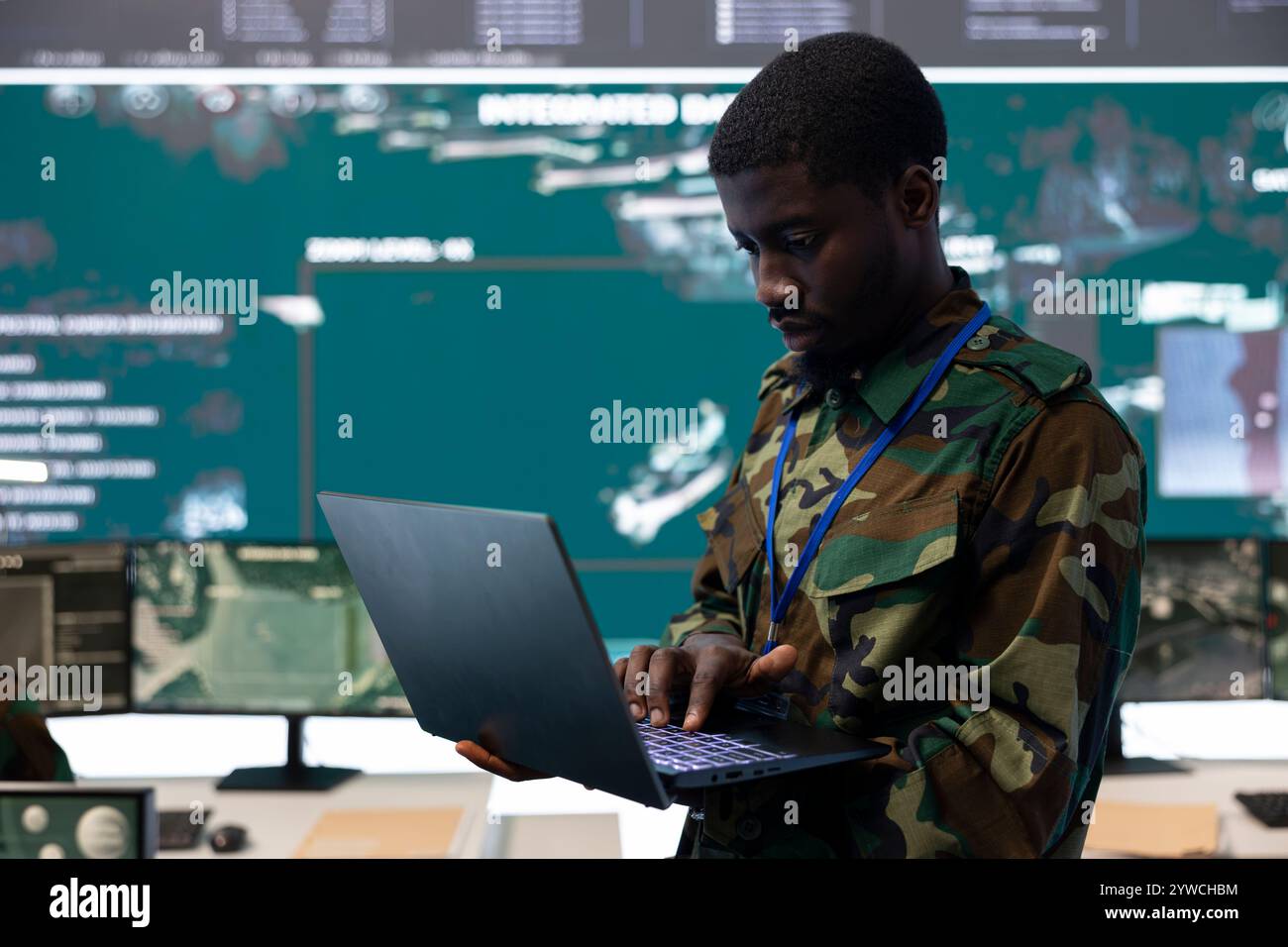 Technical Engineer Monitoring Surveillance System From Cctv To Track Any Hostile Aircrafts