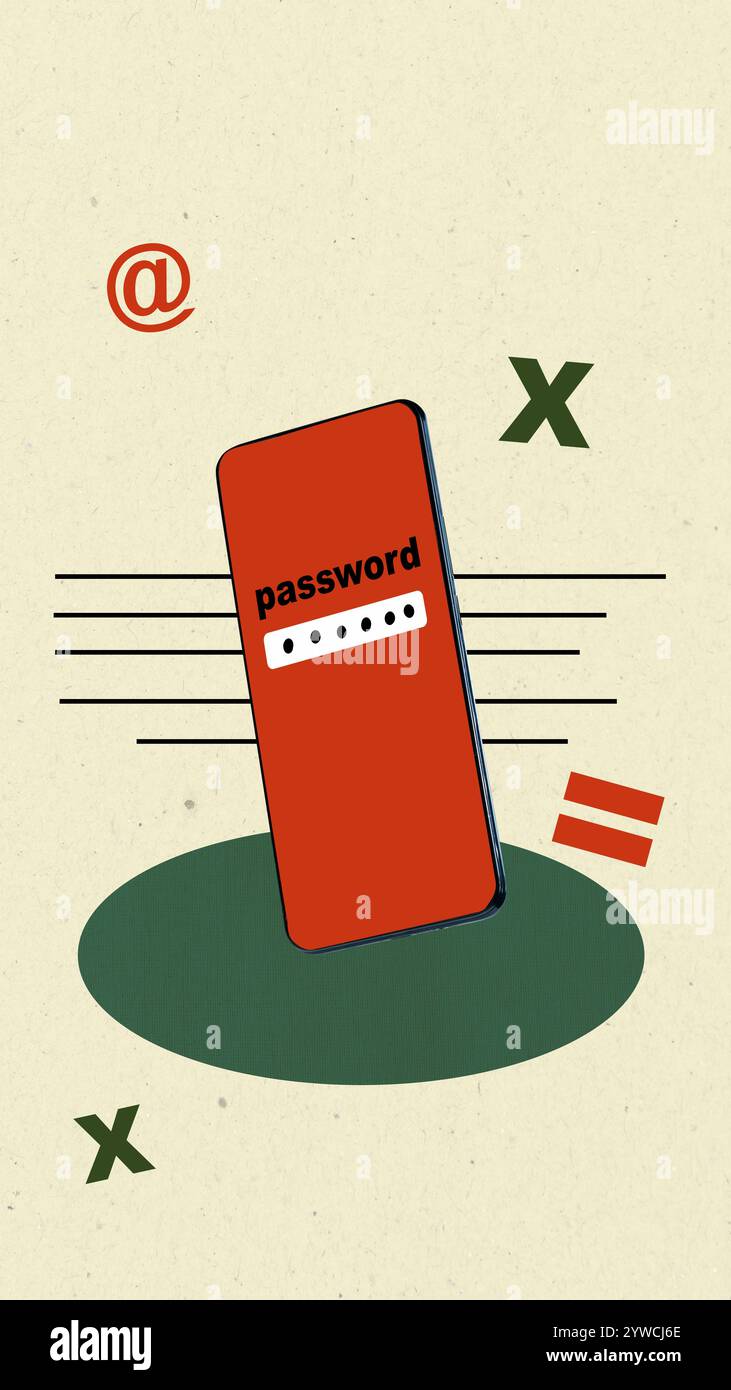 Mobile phone screen with a password for security from hackers on a ...