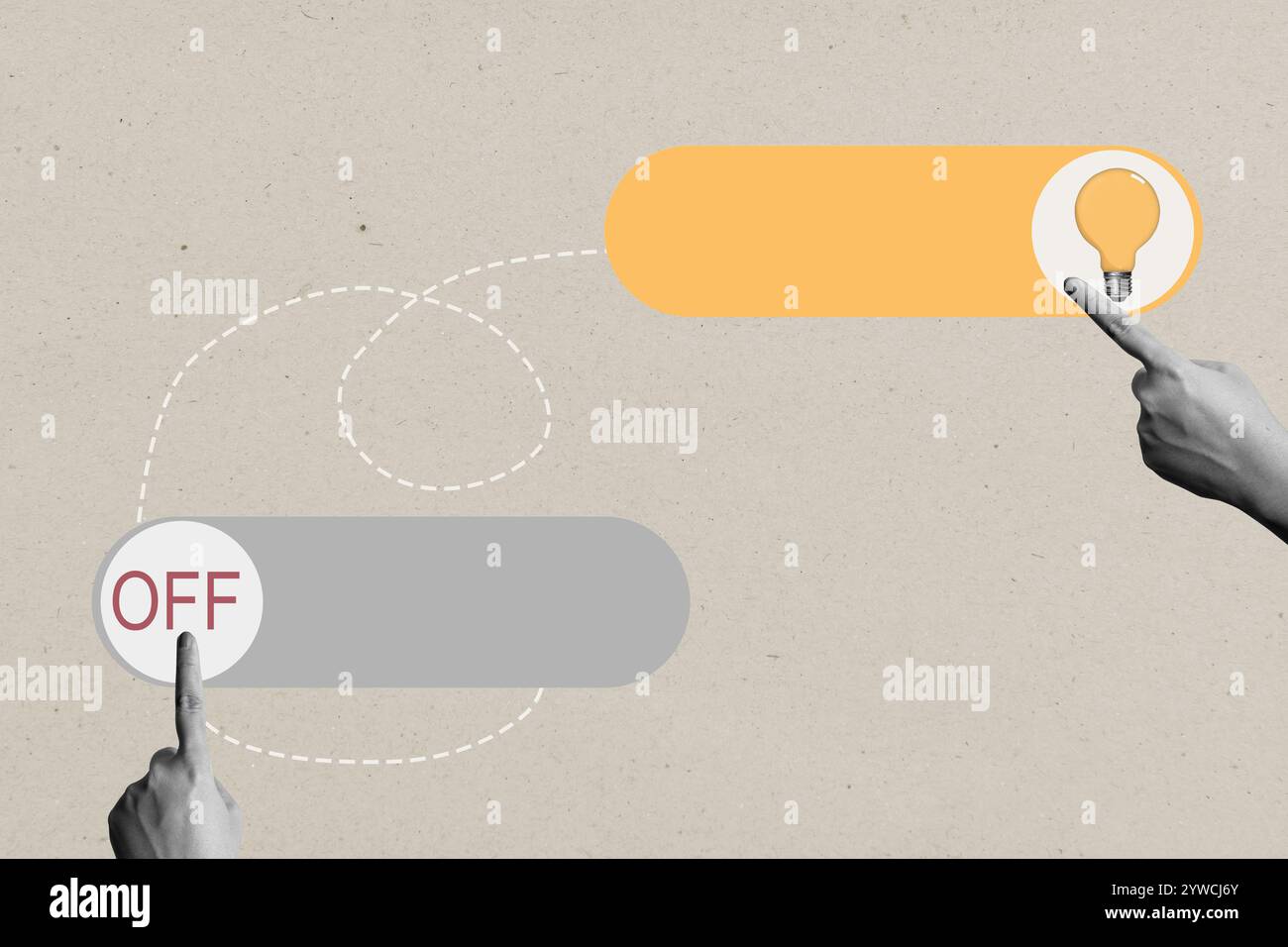 The human hand turns on the button of the light bulb for a new idea on ...