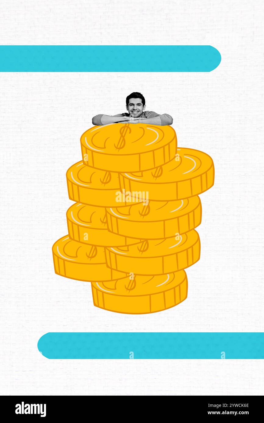 Poster trend sketch template 3D photo collage of huge pile coins salary ...
