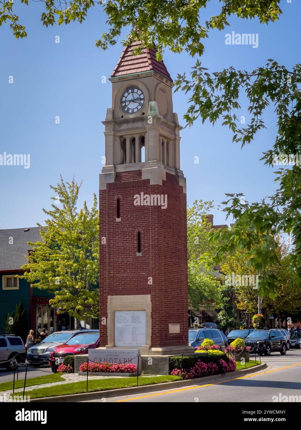 Historic Brick Clock Tower and Cenotaph in Niagara-on-the-Lake, Ontario ...