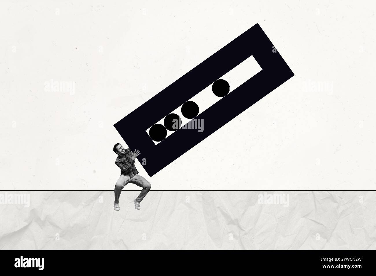 Creative art 3d sketch collage of dissatisfied man carry figure load ...