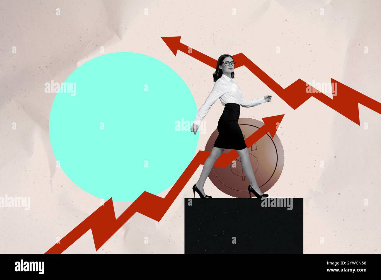 Creative trend artwork design 3D collage sketch of cash currency market wealth goal stats ...