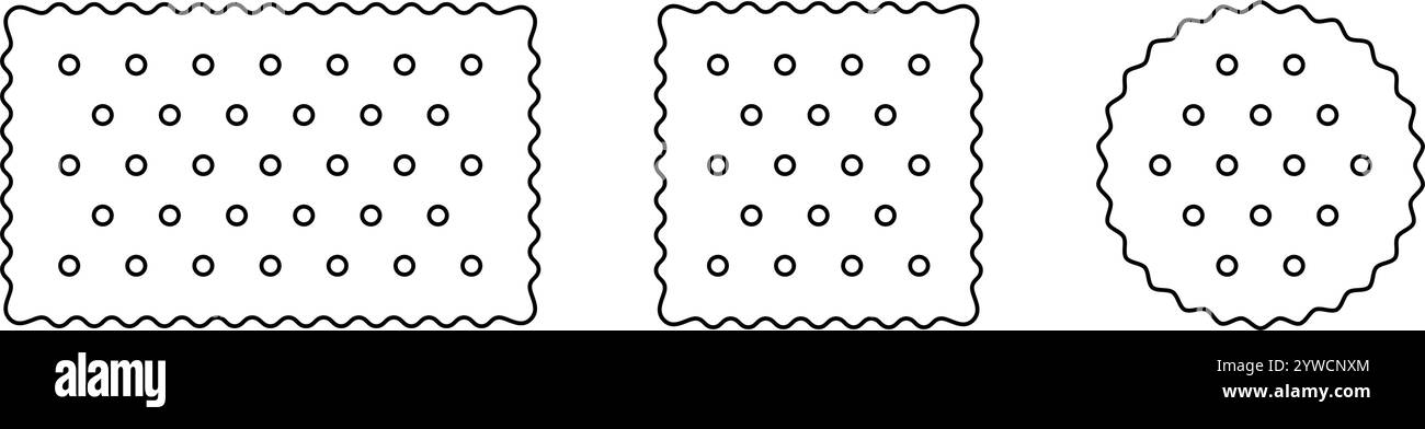 Cracker icons. Biscuit cookies in rectangle, square and round shapes ...