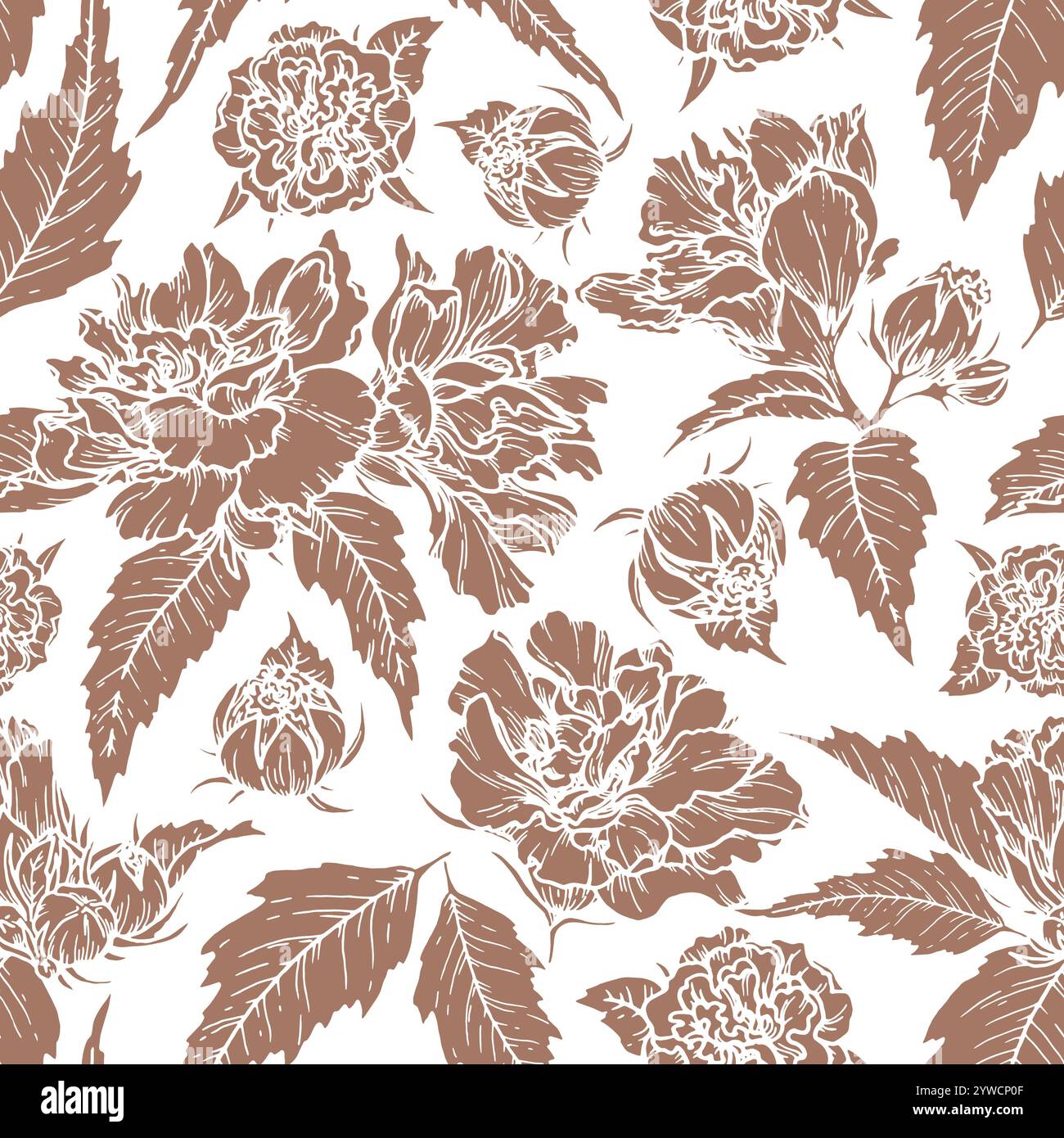 Floral seamless pattern in the 2025 color of the year Mocha Mousse ...