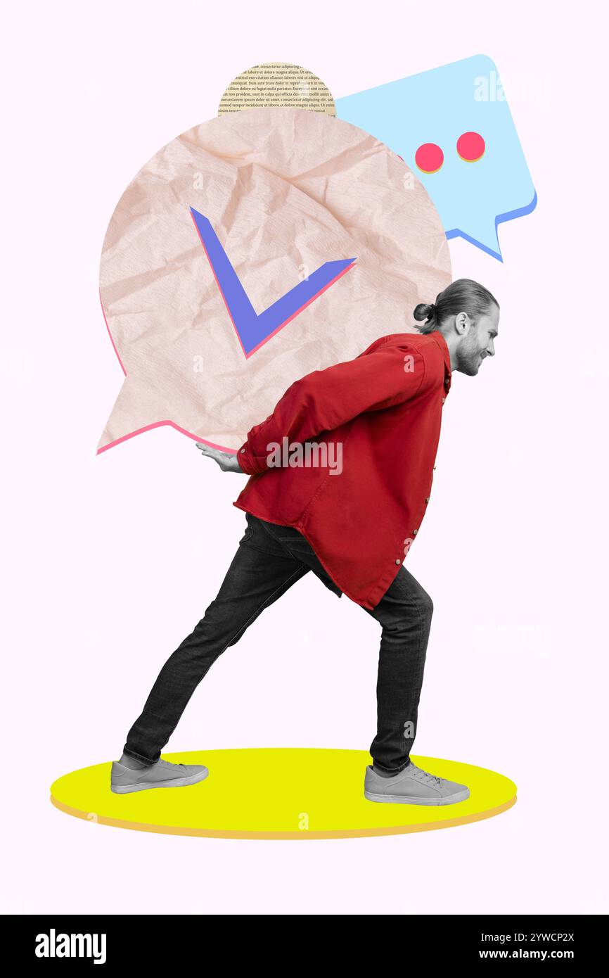 Sketch image trend artwork montage 3D photo collage of young guy walk ...