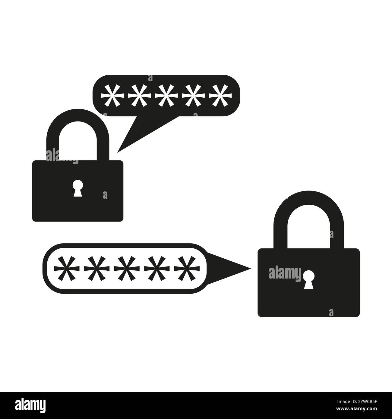 Password lock icons. Cybersecurity vector symbols. Safe encrypted communication. Privacy ...