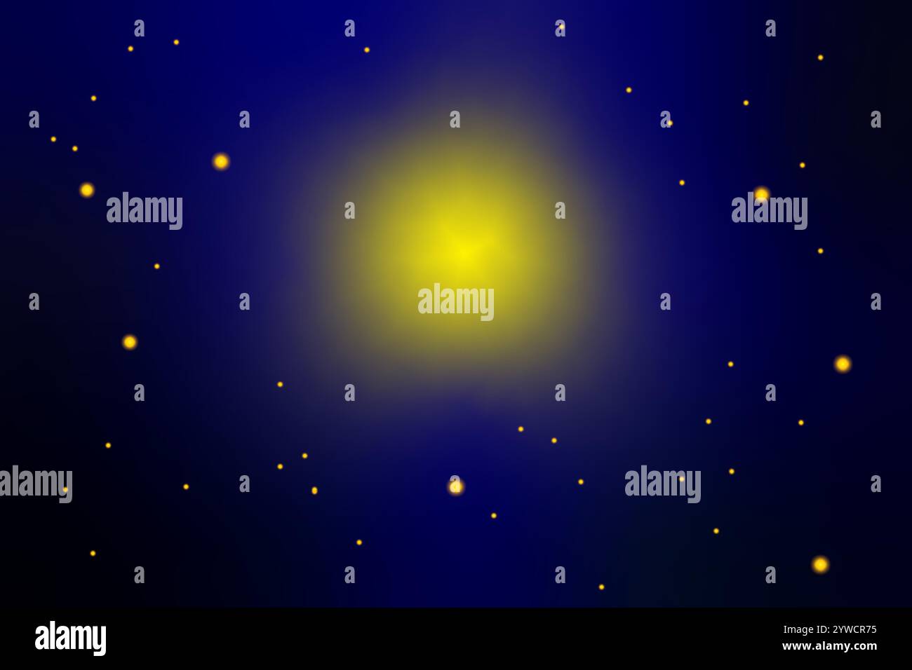 Night sky stars. Yellow glowing center. Blue gradient background ...