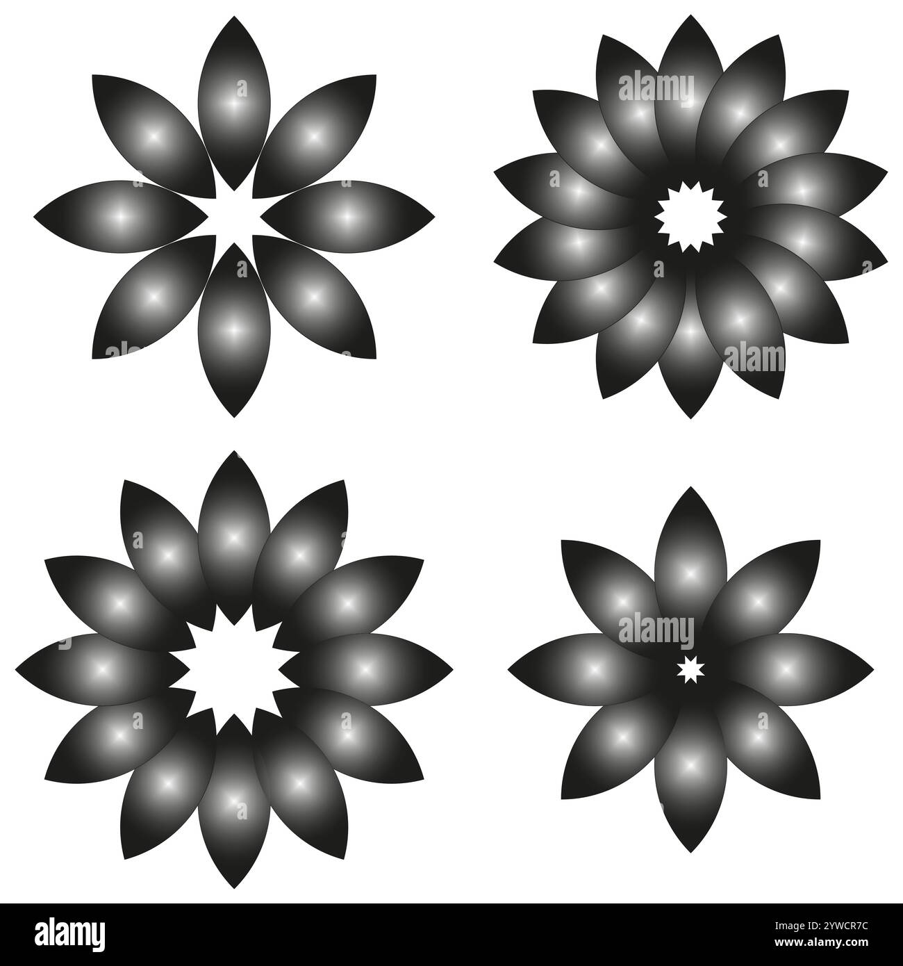 Abstract flower shapes. Geometric petal designs. Symmetrical vector ...