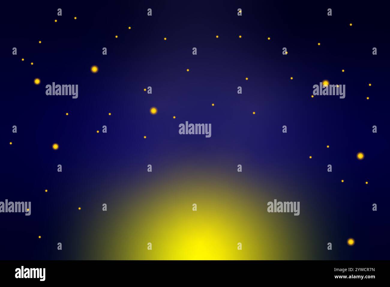 Night sky stars. Yellow glowing center. Blue gradient background ...