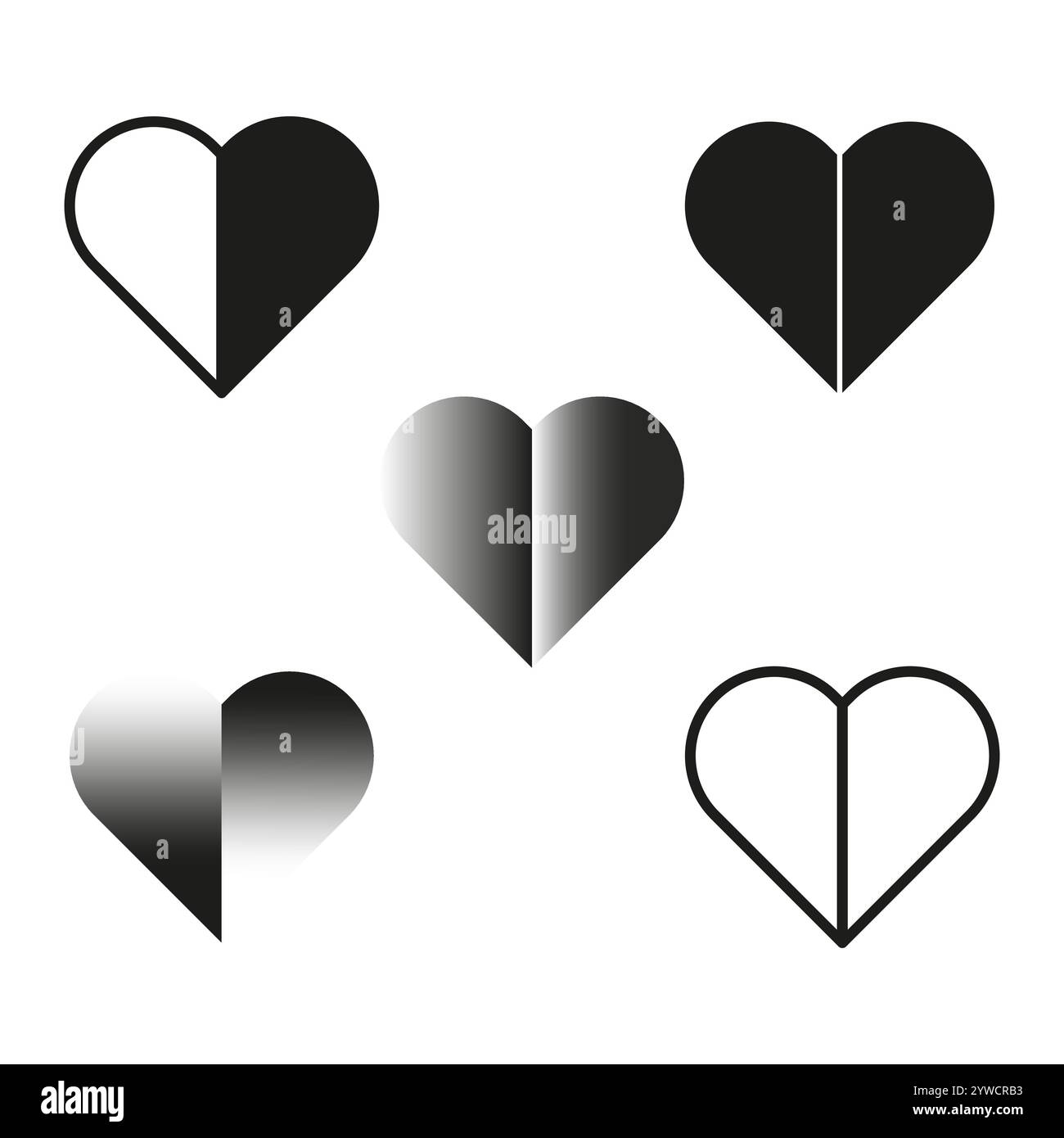 Black and white heart icons. Gradient heart symbols. Minimalist vector ...