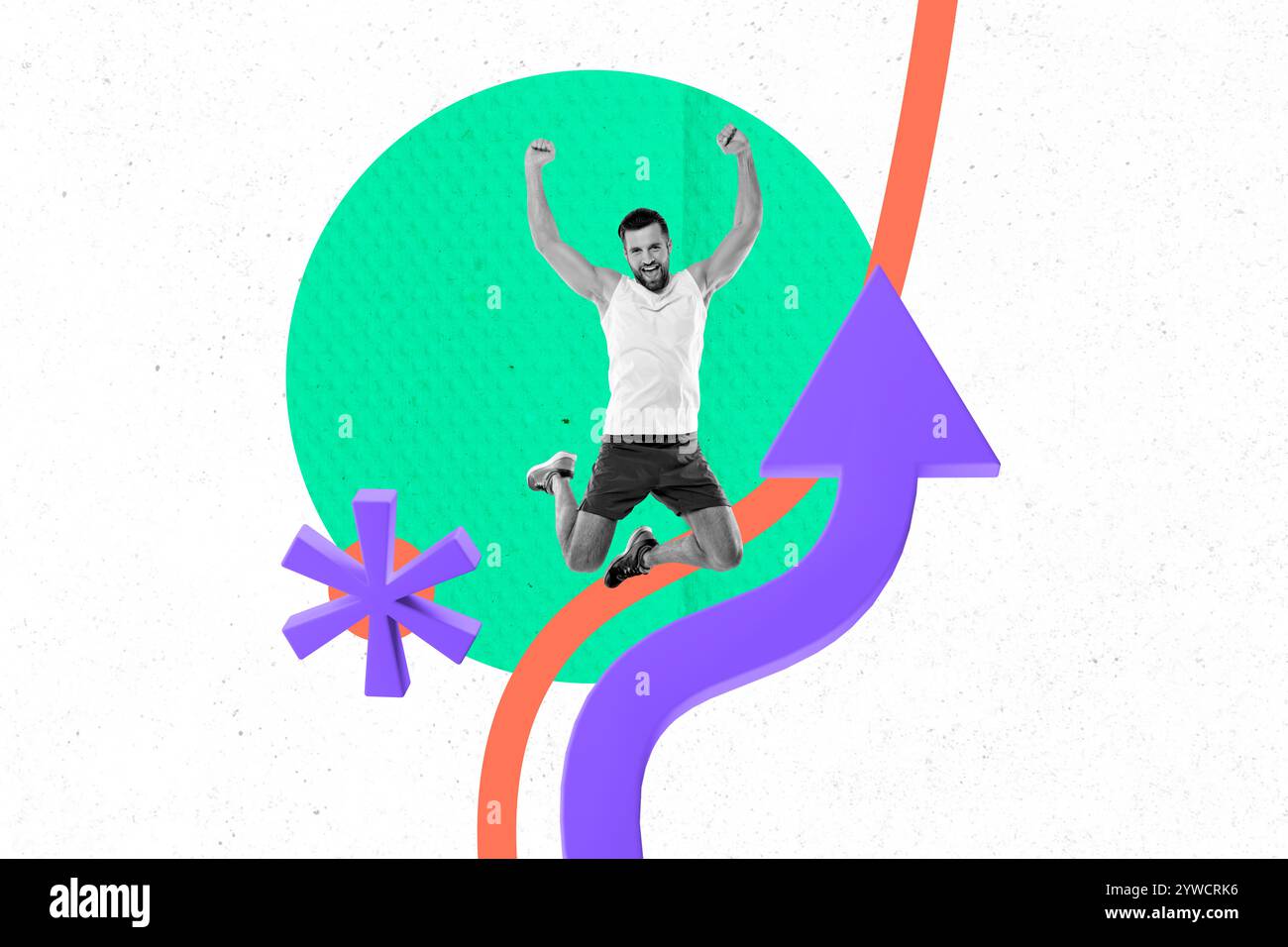 Contemporary poster trend art collage of excited sportsman jump arrow ...