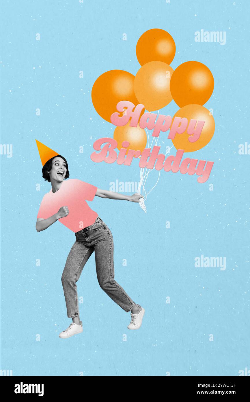Composite trend artwork sketch image collage of happy birthday greeting ...