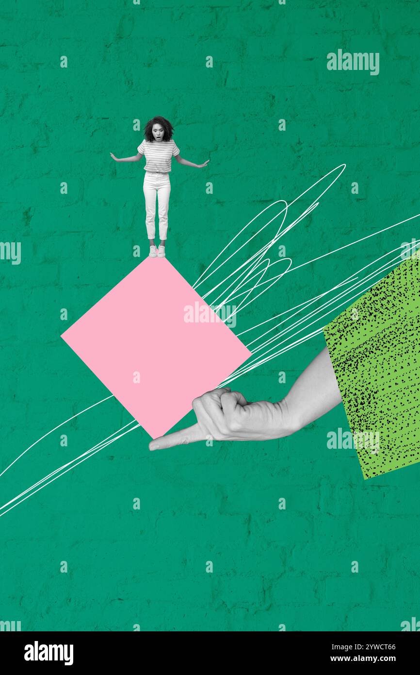 Creative vertical art sketch image collage of astonished american girl ...