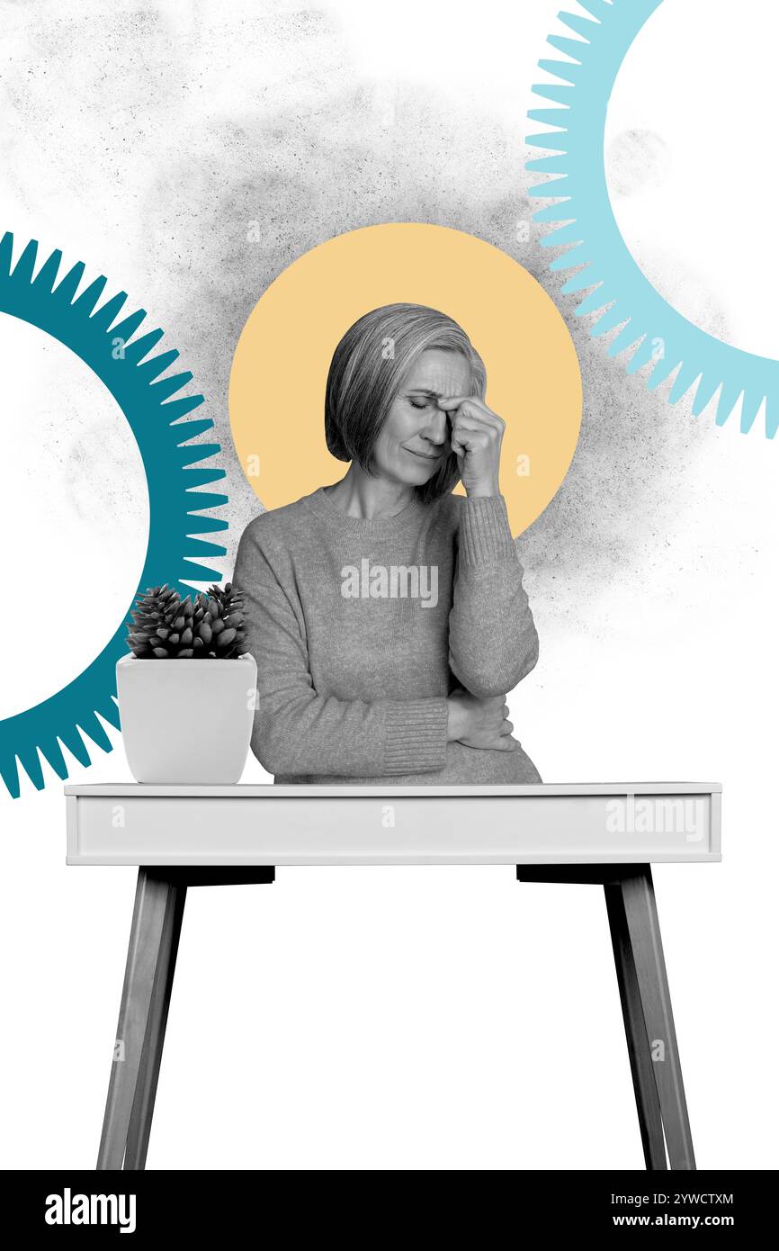 Composite trend artwork sketch image photo collage of aged woman hold ...