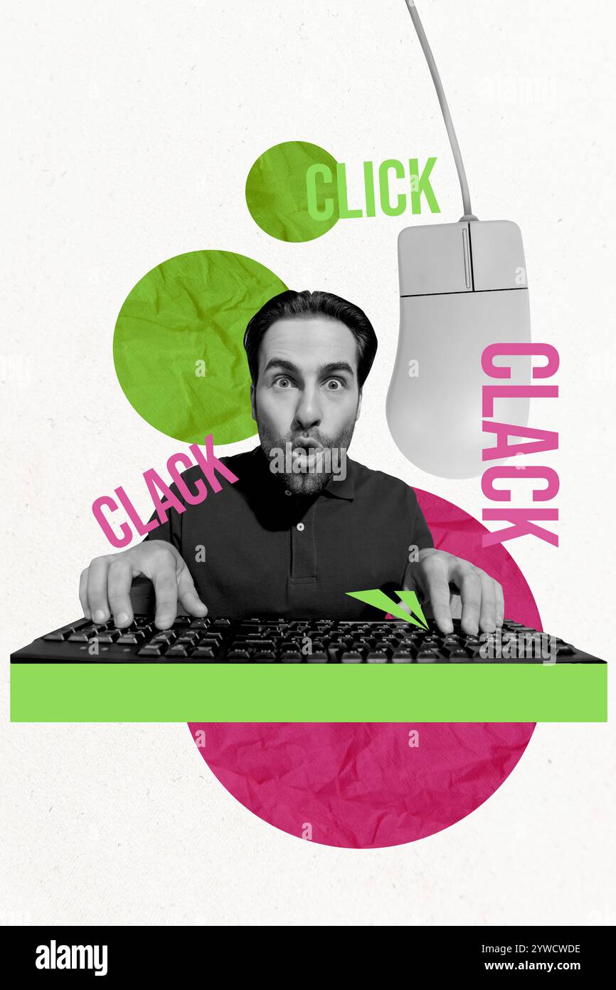 Trend artwork creative sketch 3D photo collage of keyboard type press ...