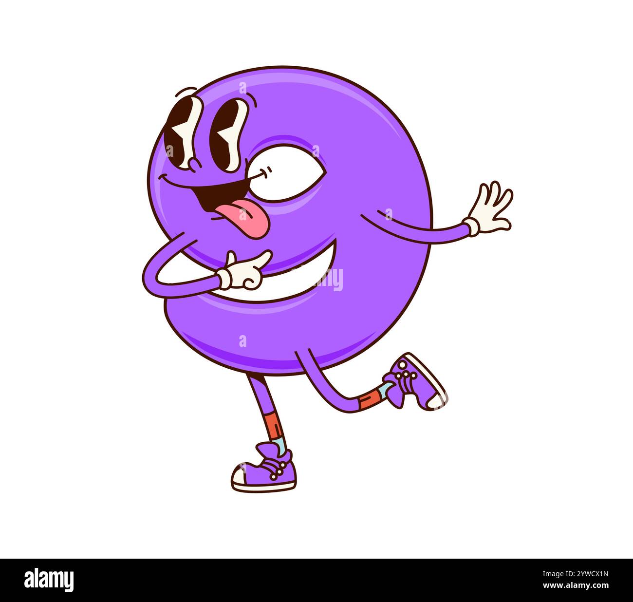 Groovy math number 9 Nine cartoon character with funny face, vector ...