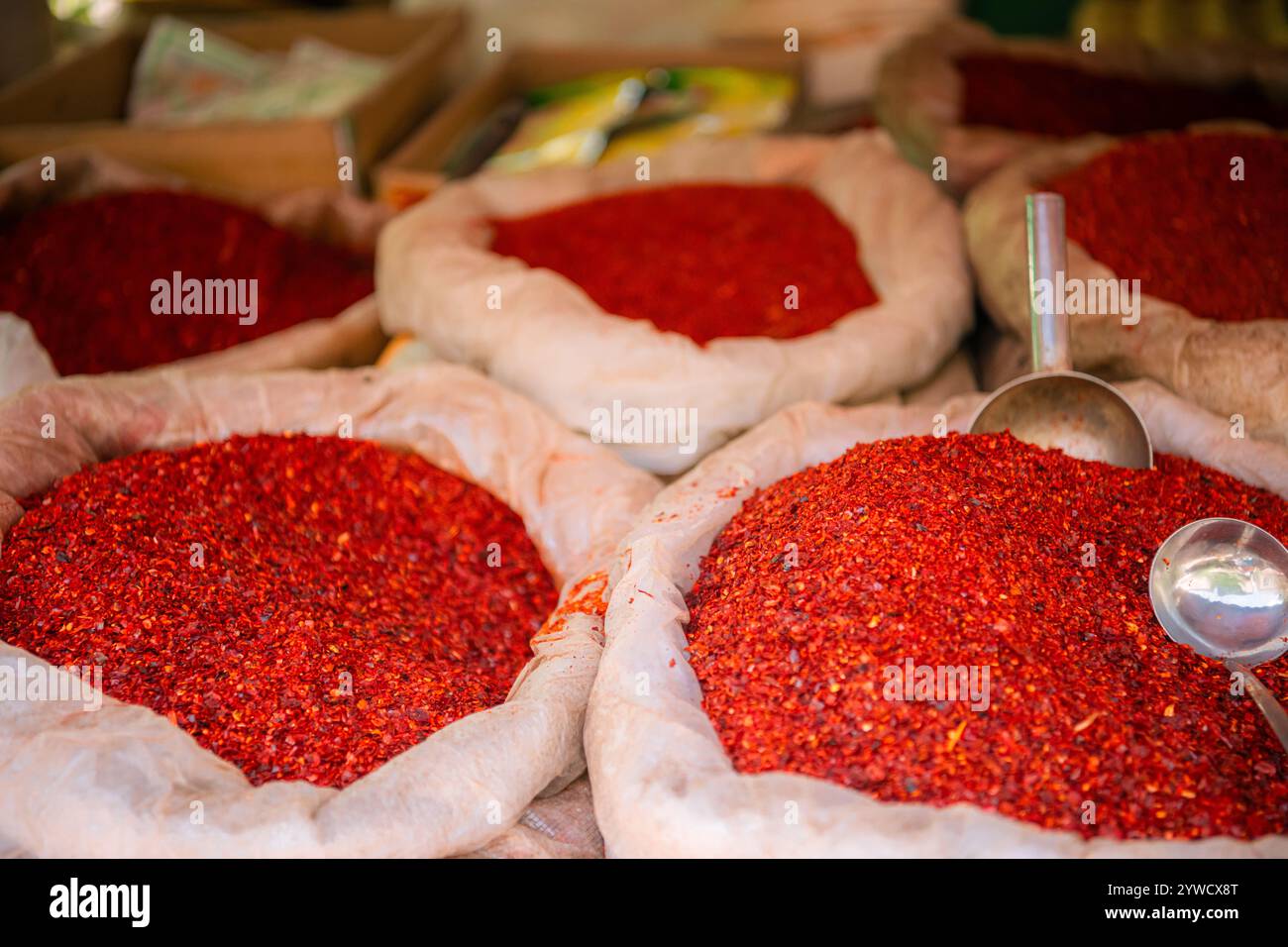 Dried spices in close up in the International Grand Bazaar Xinjiang ...
