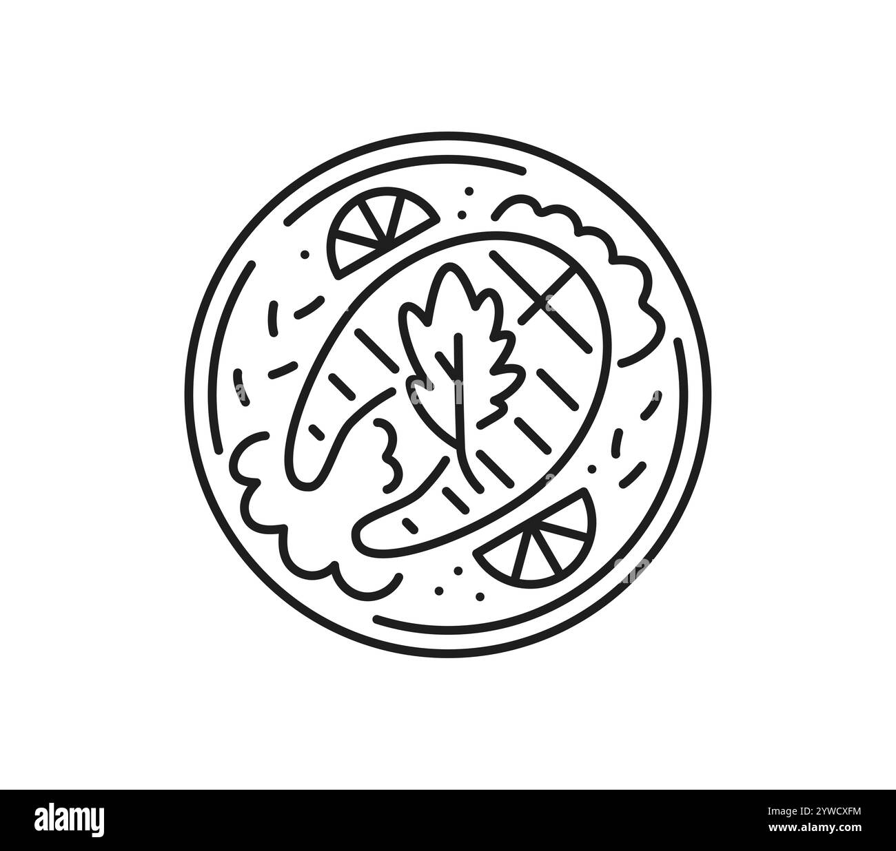 Salmon fish meat meal thin line icon. Restaurant seafood dish, fish ...