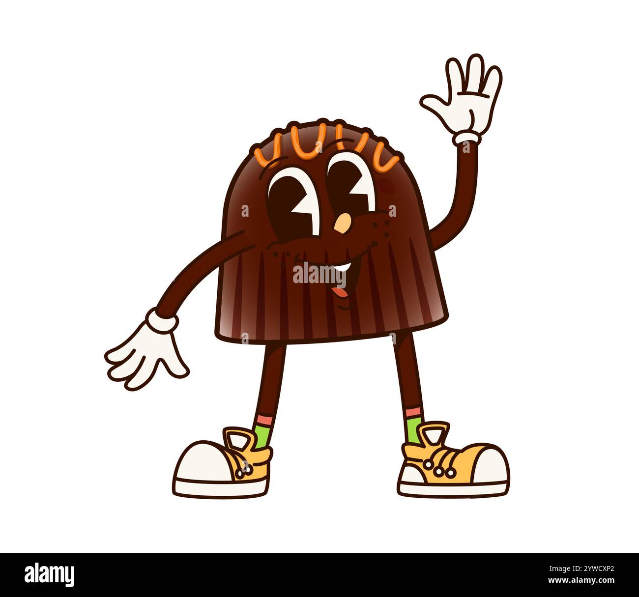 Groovy chocolate candy character with cheerful and sweet expression ...