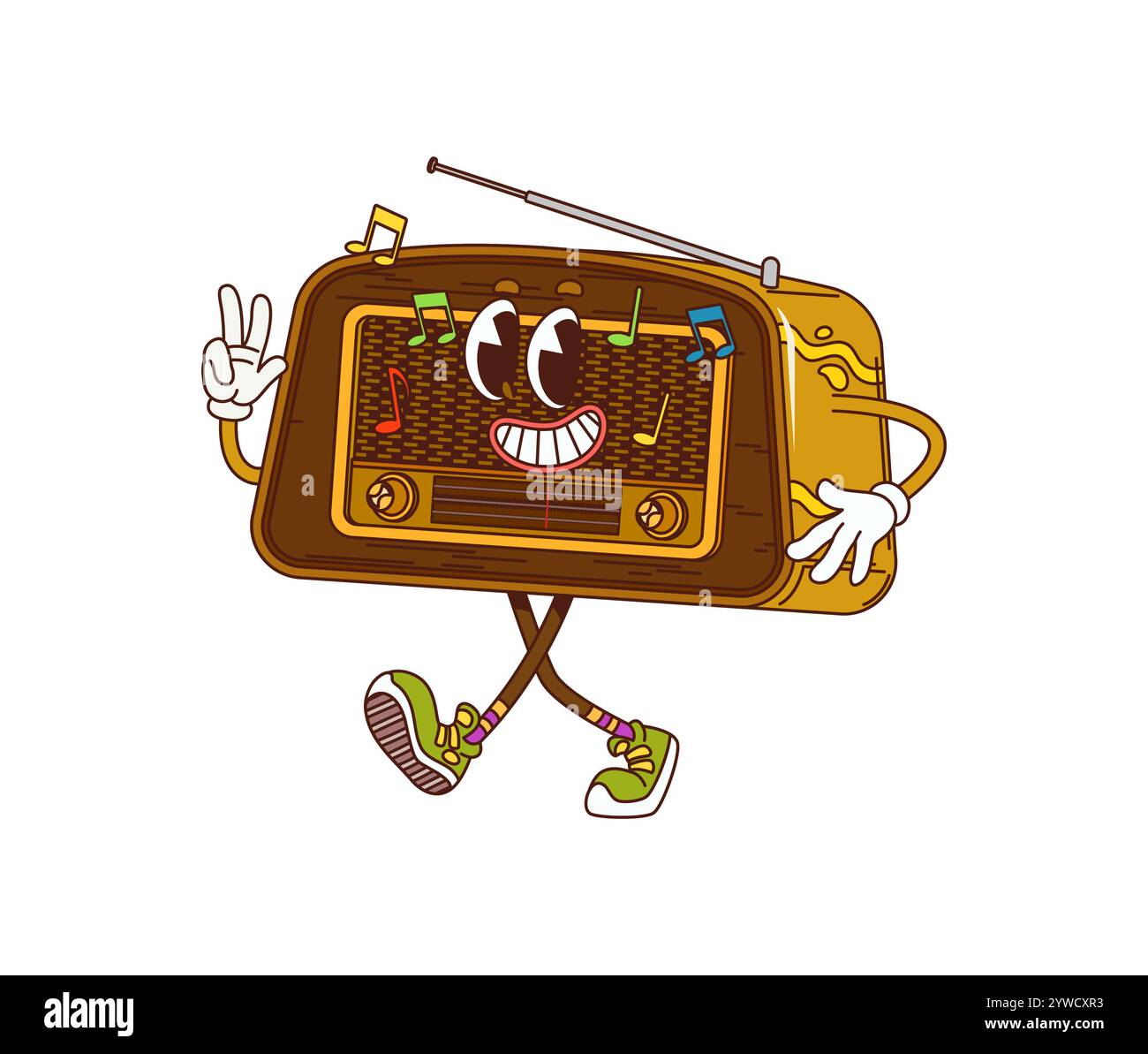 Retro groovy radio receiver character. Isolated cartoon vector vintage ...
