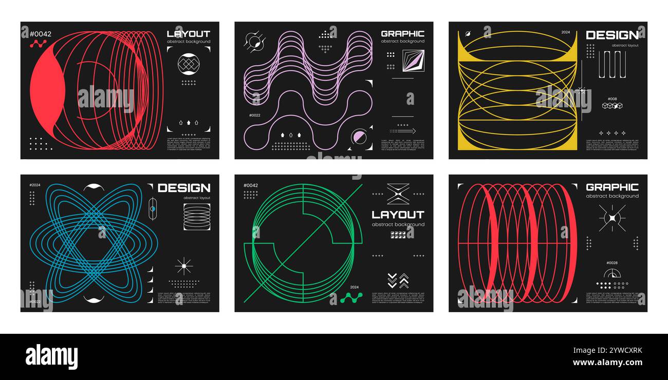 Abstract brutalism posters and banners with color line geometric shapes ...
