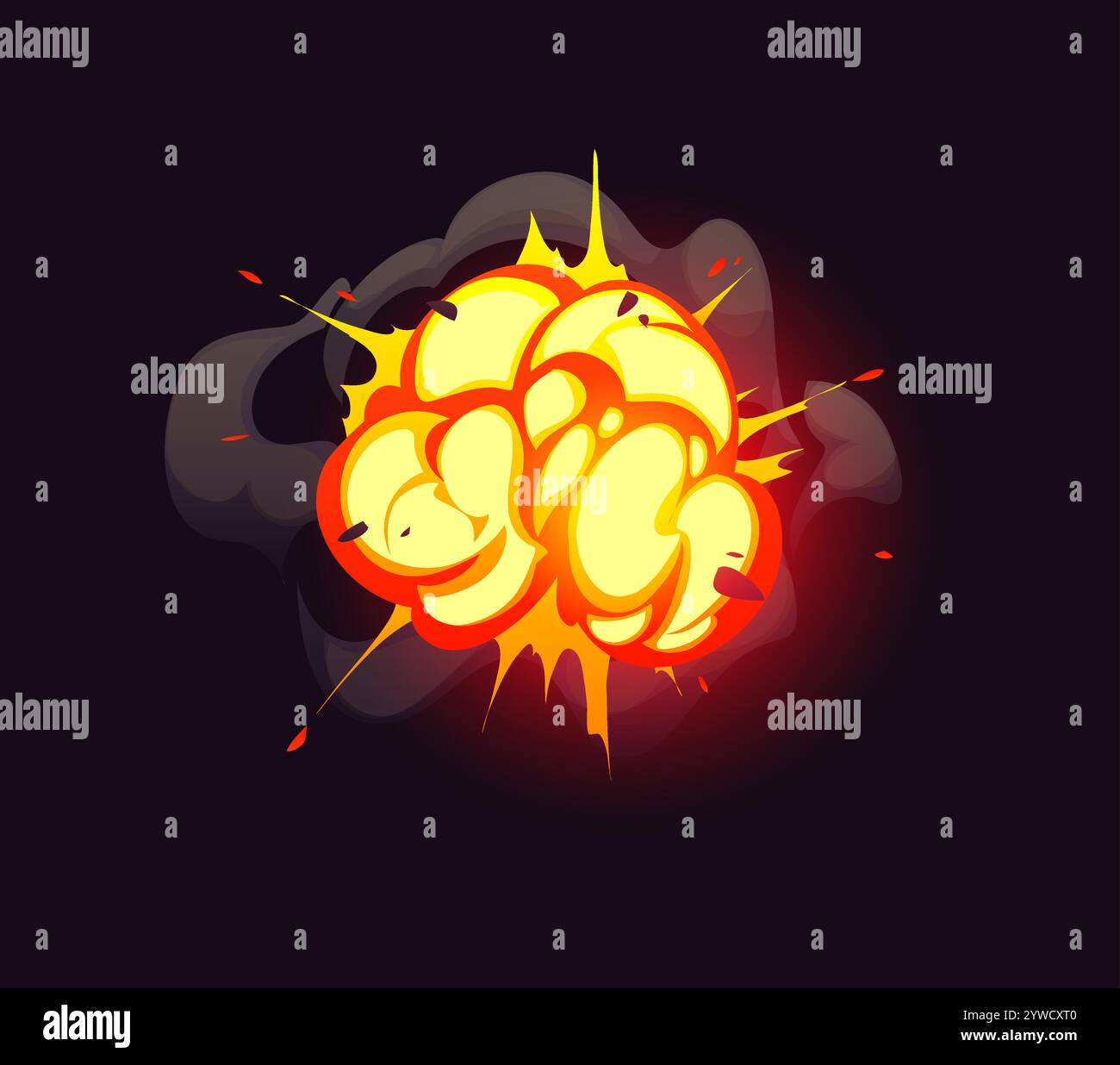 Cartoon boom cloud, bomb blast explosion effect, comic fire and smoke. Vector dynamic vivid ...