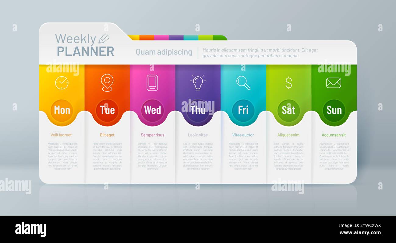 Weekly planner timeline infographic, daily week schedule, plan or step ...